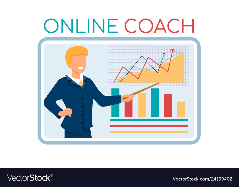 Online coach lecturer on screen pointing graph Vector Image