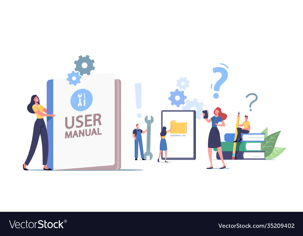 People read book with instructions for equipment Vector Image