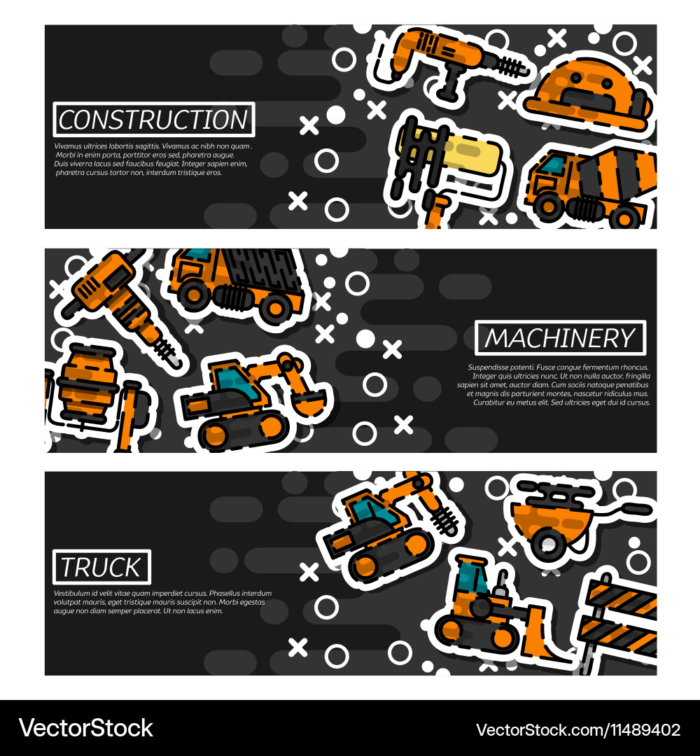 Set of horizontal banners construction machinery Vector Image