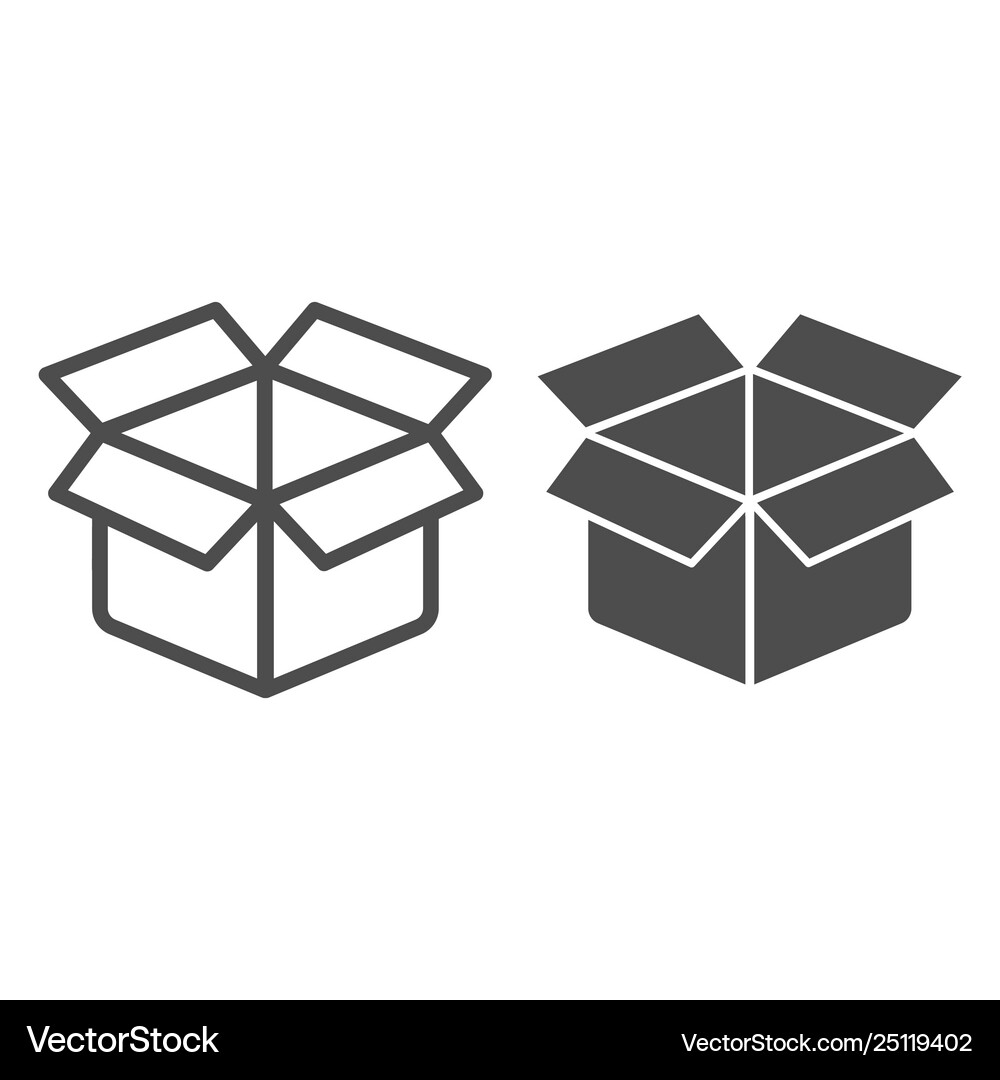 Unboxing line and glyph icon package Royalty Free Vector
