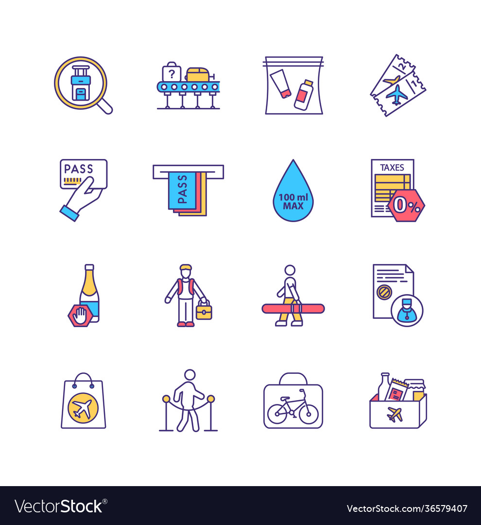 Airport security regulations rgb color icons set Vector Image Airport security regulations rgb color icons set Vector Image