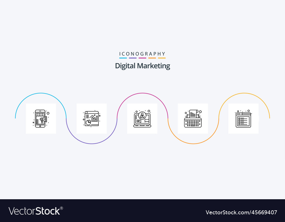 Digital marketing line 5 icon pack including tab Vector Image