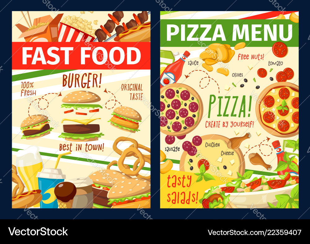 Fast food snacks and meals menu Royalty Free Vector Image