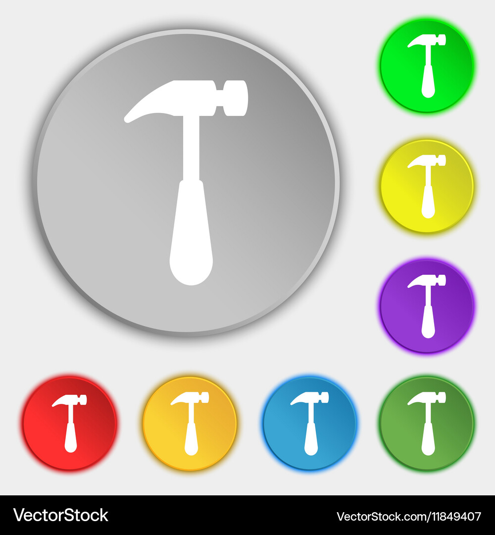Hammer icon sign symbol on eight flat buttons Vector Image