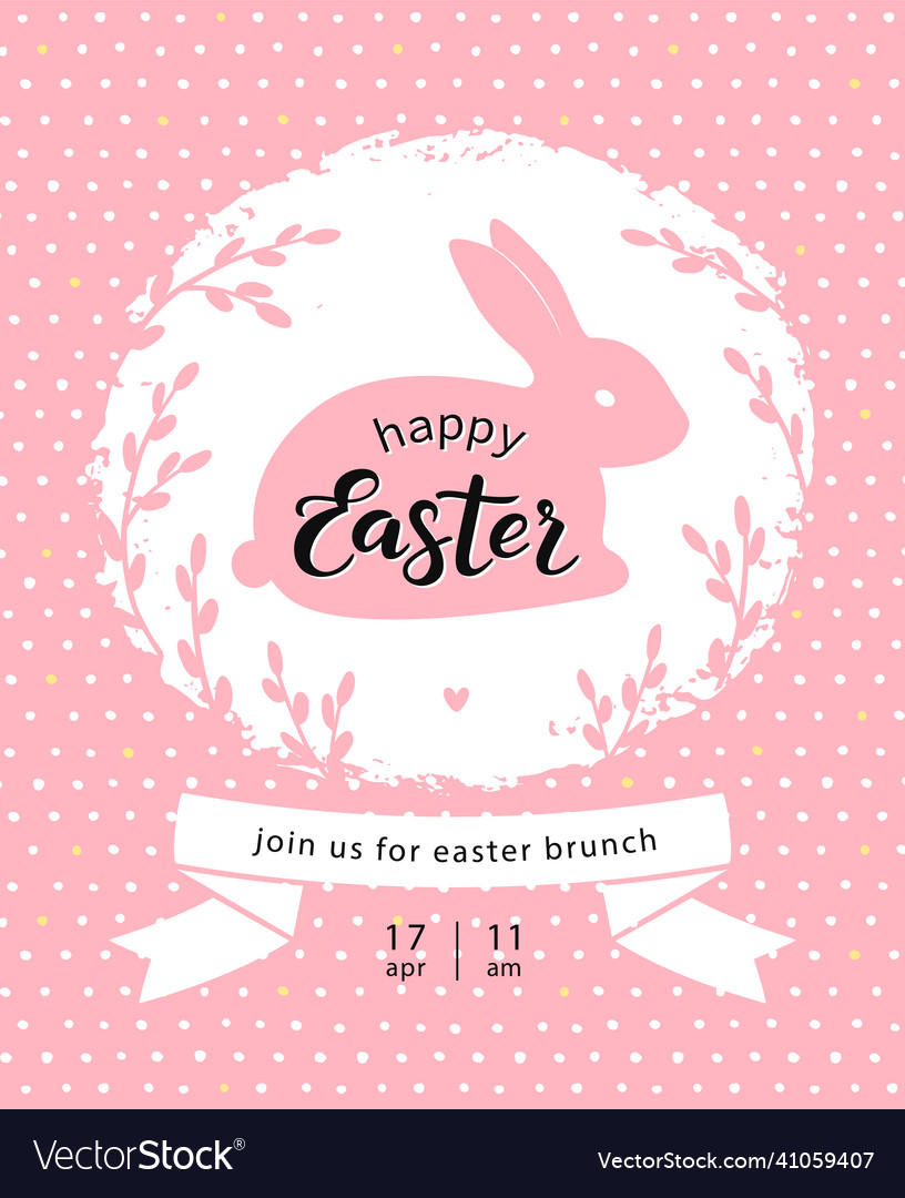 Happy Easter Lettering Cute Easter Bunny Vector Image