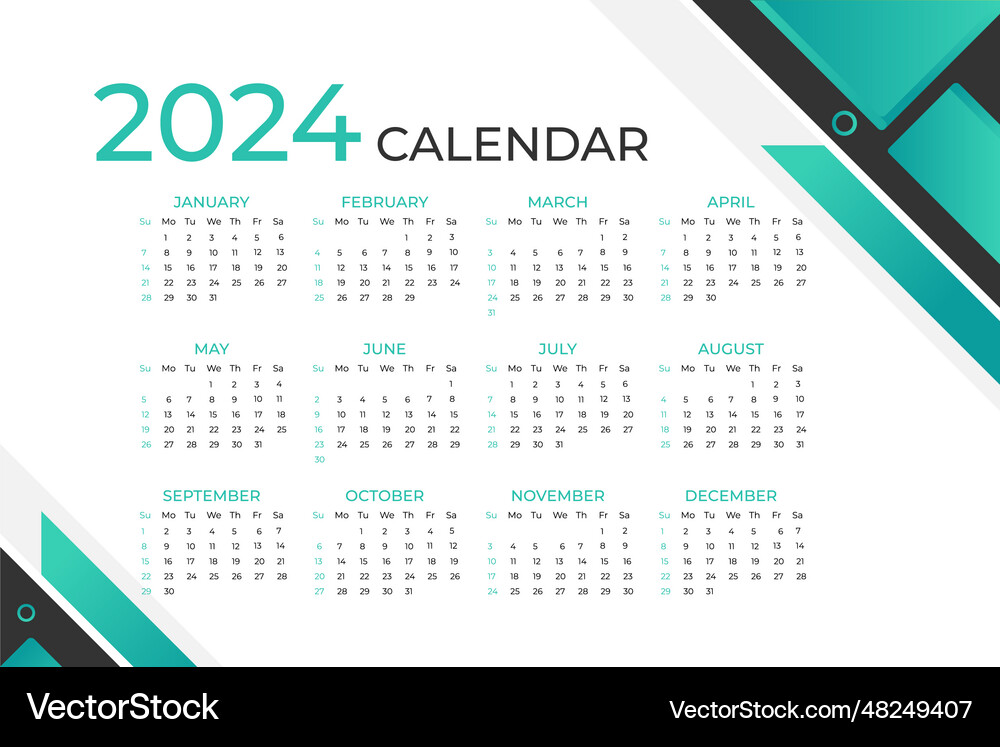 Modern 2024 new year calendar design template Vector Image
