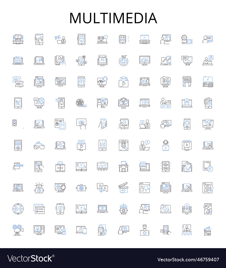 Multimedia outline icons collection audio video Vector Image