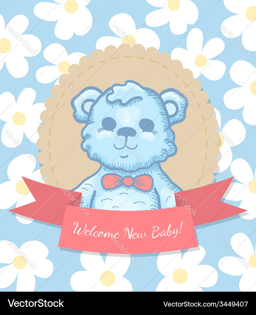 Welcome baby card with teddy bear Royalty Free Vector Image