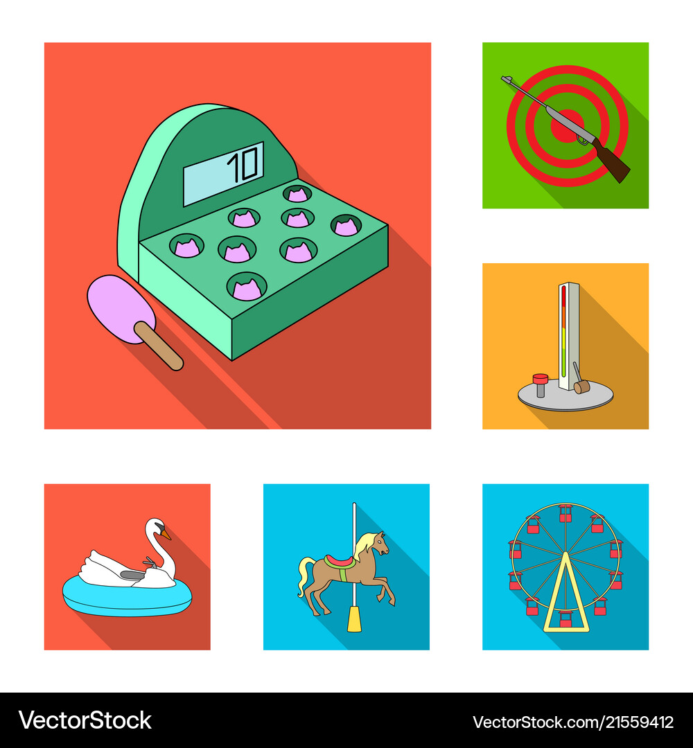 Amusement park flat icons in set collection Vector Image