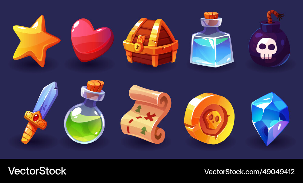 Cartoon game icons inventory items for gui Vector Image