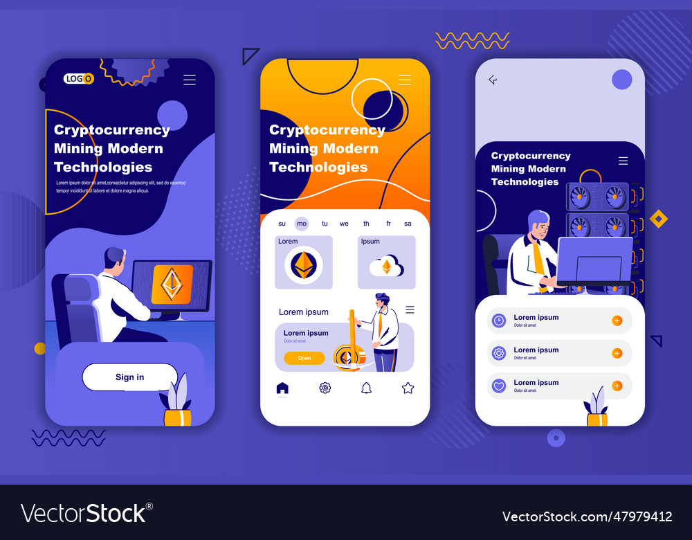 Cryptocurrency mining unique design kit for Vector Image Cryptocurrency mining unique design kit for Vector Image