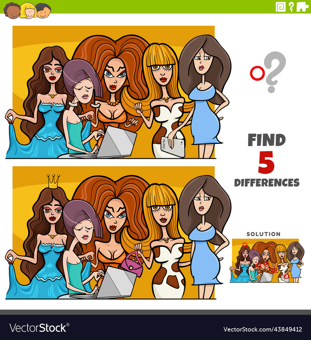 Differences educational task with comic women Vector Image