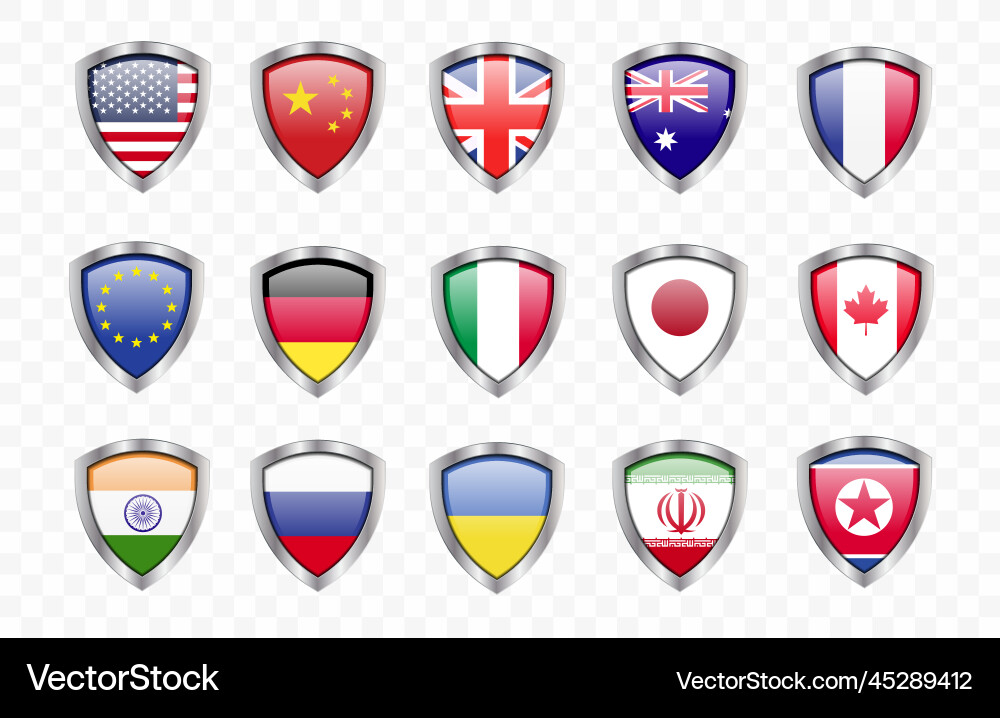 Flag in metal shield frame silver steel metallic Vector Image