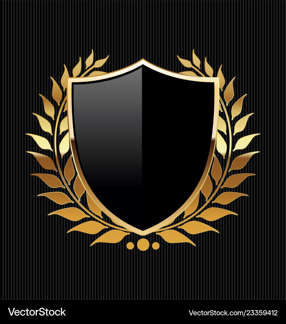 Gold and black shield with gold laurels Royalty Free Vector