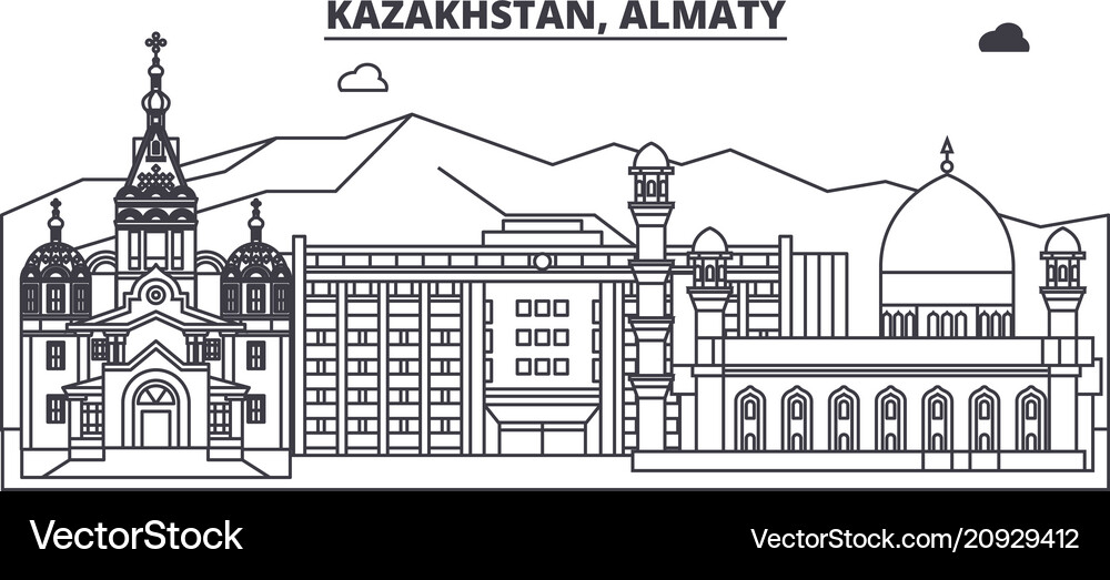 Kazakhstan almaty line skyline Royalty Free Vector Image