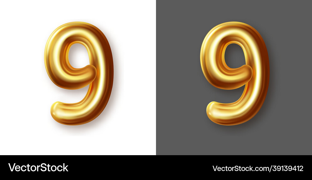 Metallic gold numeral symbol - 9 creative Vector Image