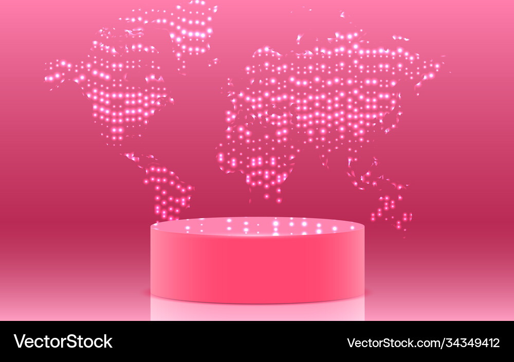 Pink podium and world map in studio room Vector Image