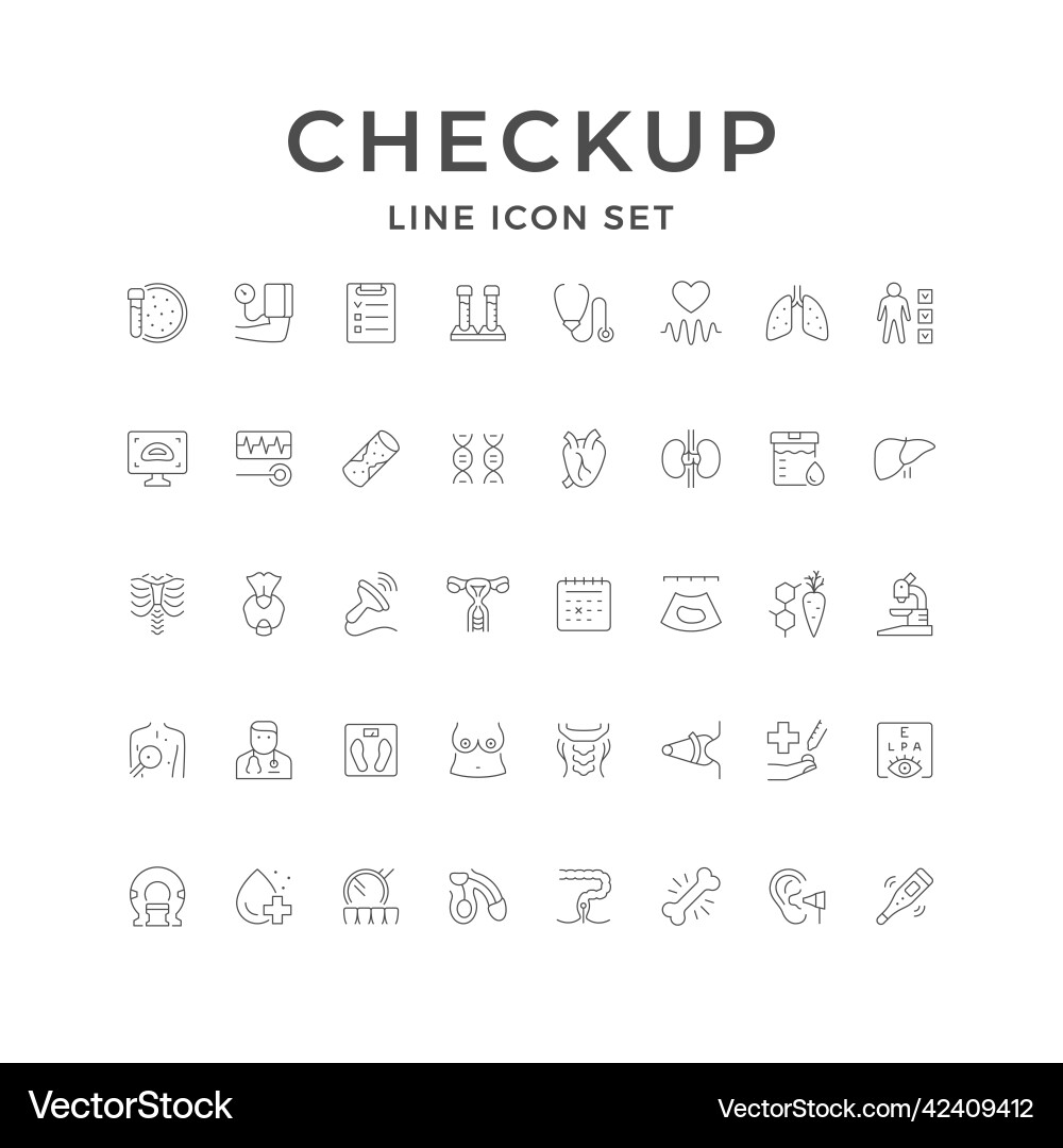 Set line icons of checkup Royalty Free Vector Image
