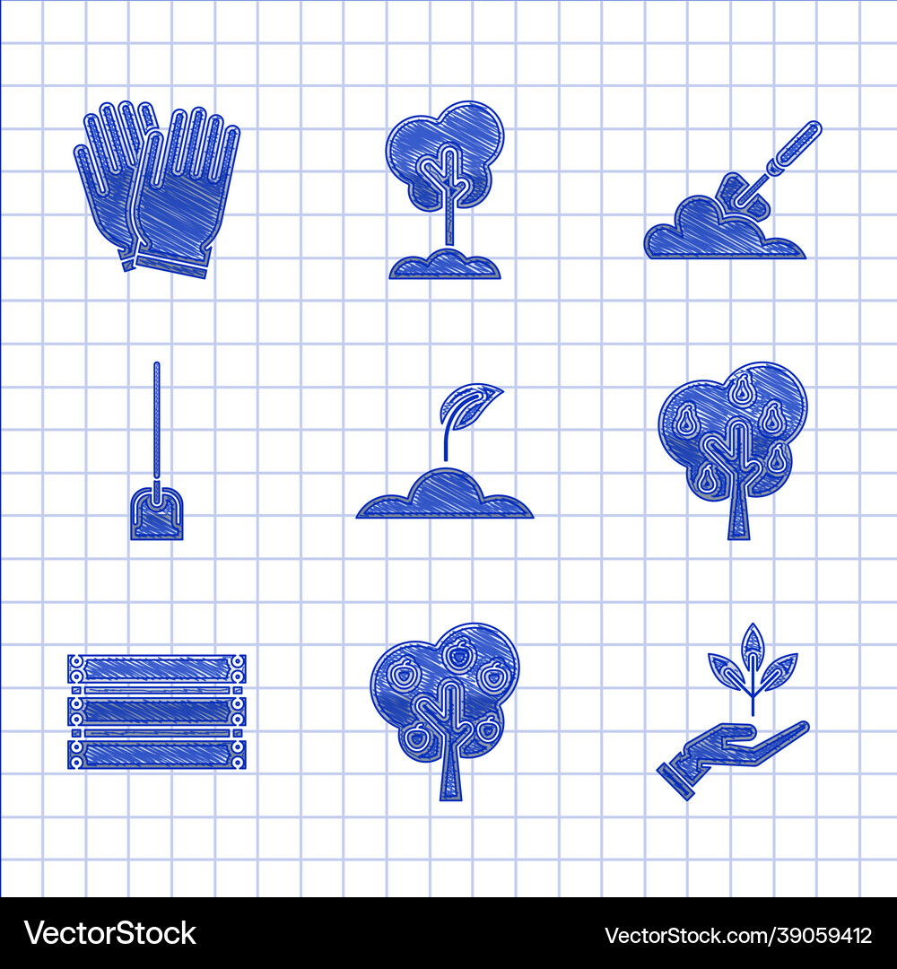 Set sprout tree with apple plant in hand Vector Image