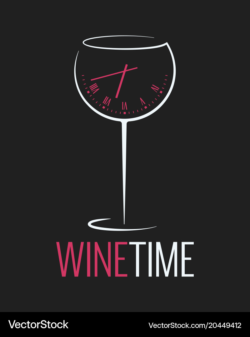 Wine glass logo wine time concept with clock on Vector Image