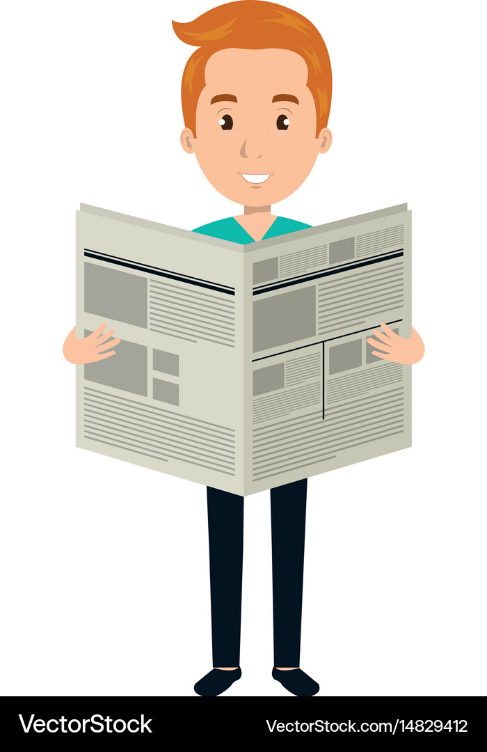 Young man reading newspaper avatar character Vector Image