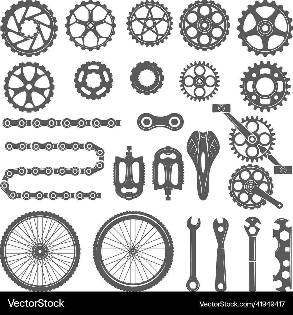Gears chains wheels and other different parts Vector Image