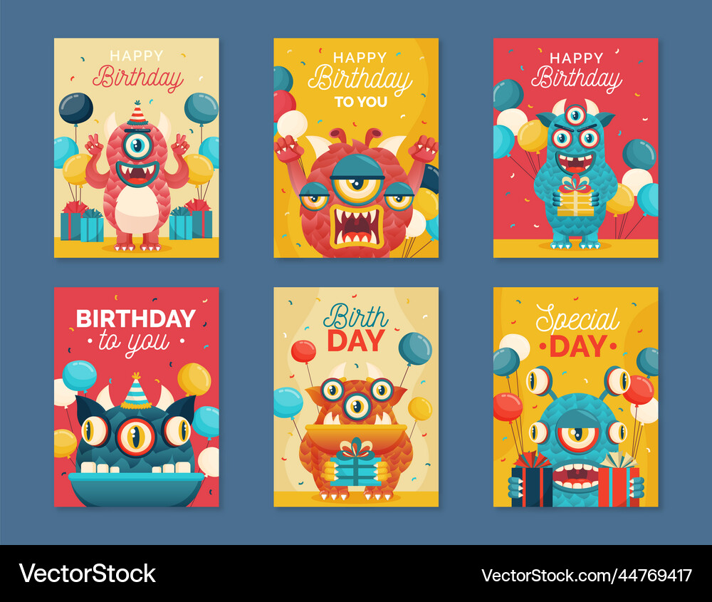 Happy birthday card collection design Royalty Free Vector