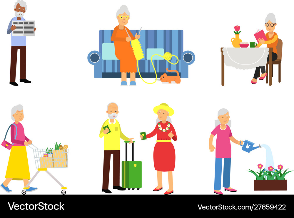 Actions of active retired characters in Royalty Free Vector