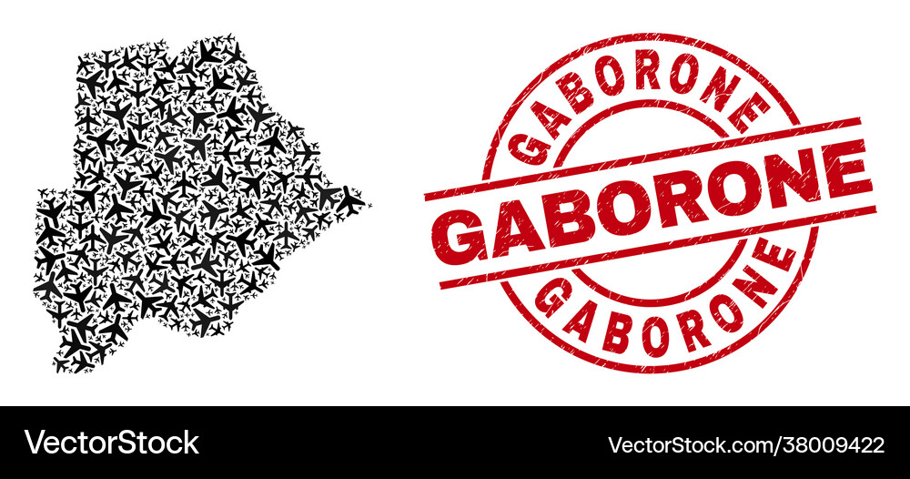 Gaborone watermark stamp and botswana map air Vector Image
