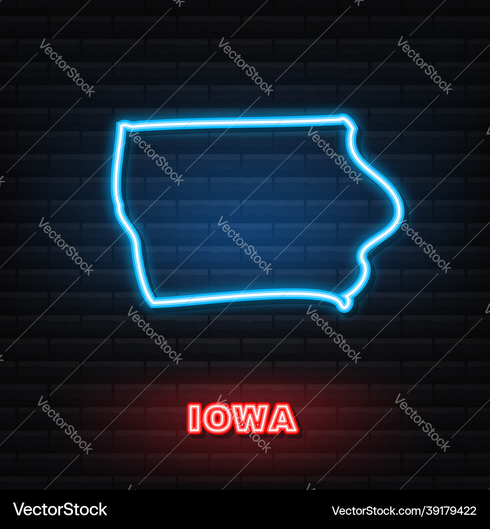 Iowa State map Umriss Neon-Ikone Lizenzfreies Vektorbild