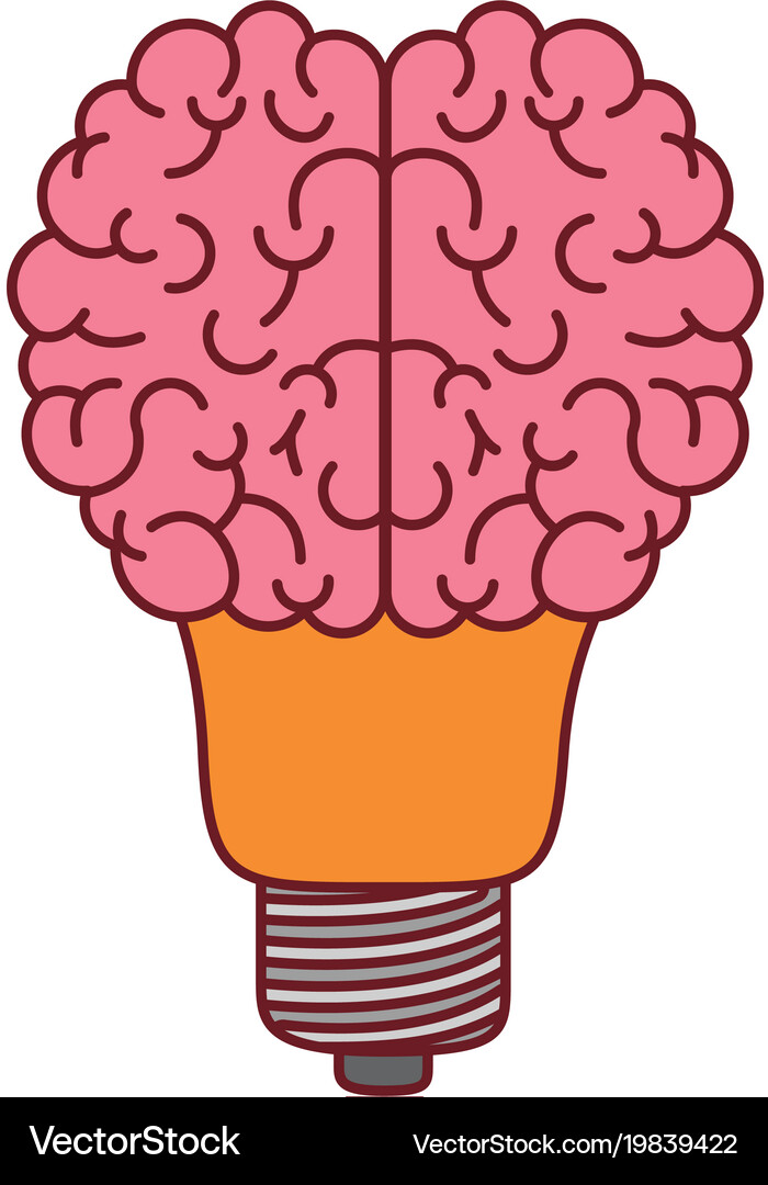 Light bulb with brain in top colorful Royalty Free Vector