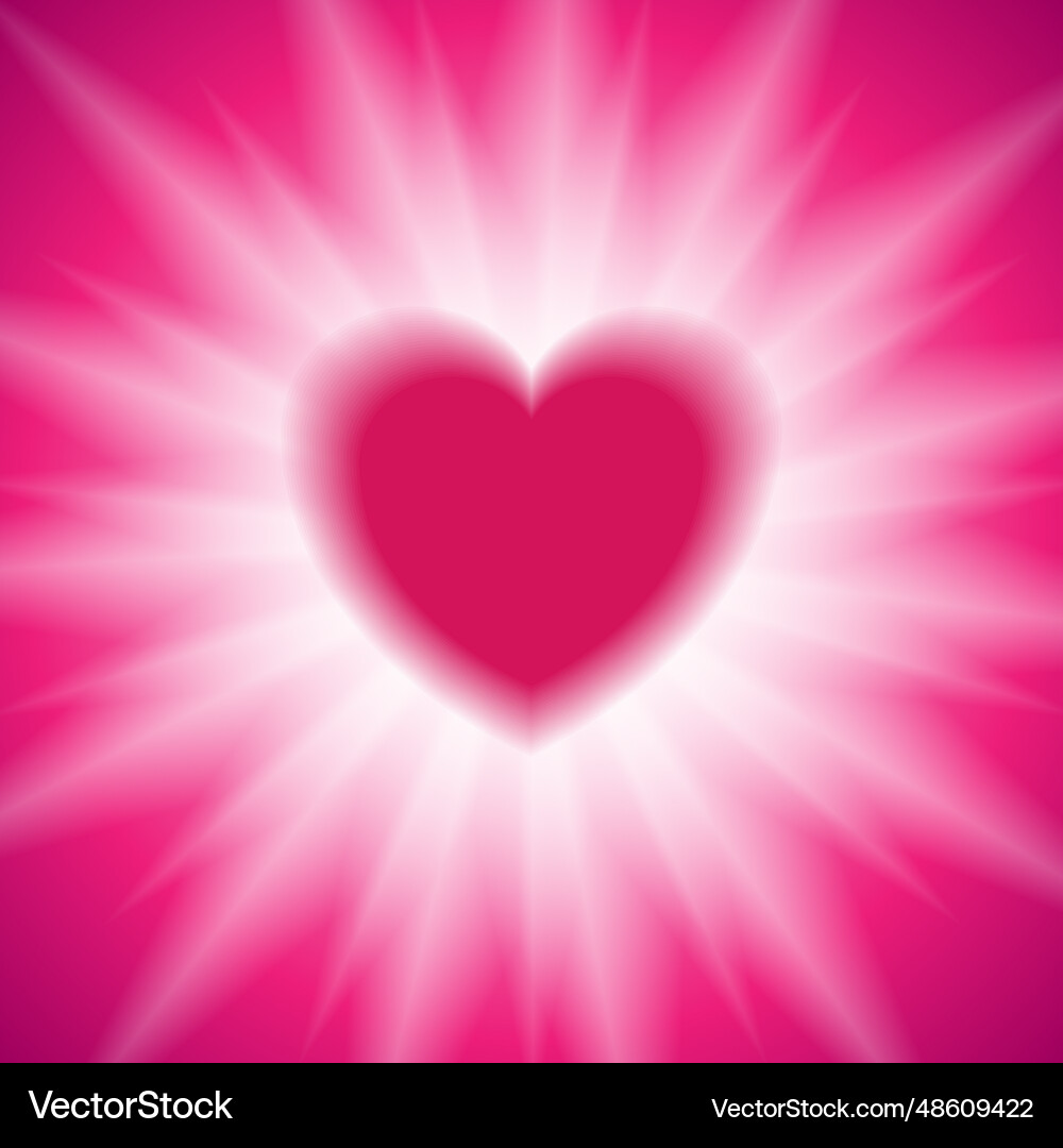 Pink heart and white glowing beams background Vector Image
