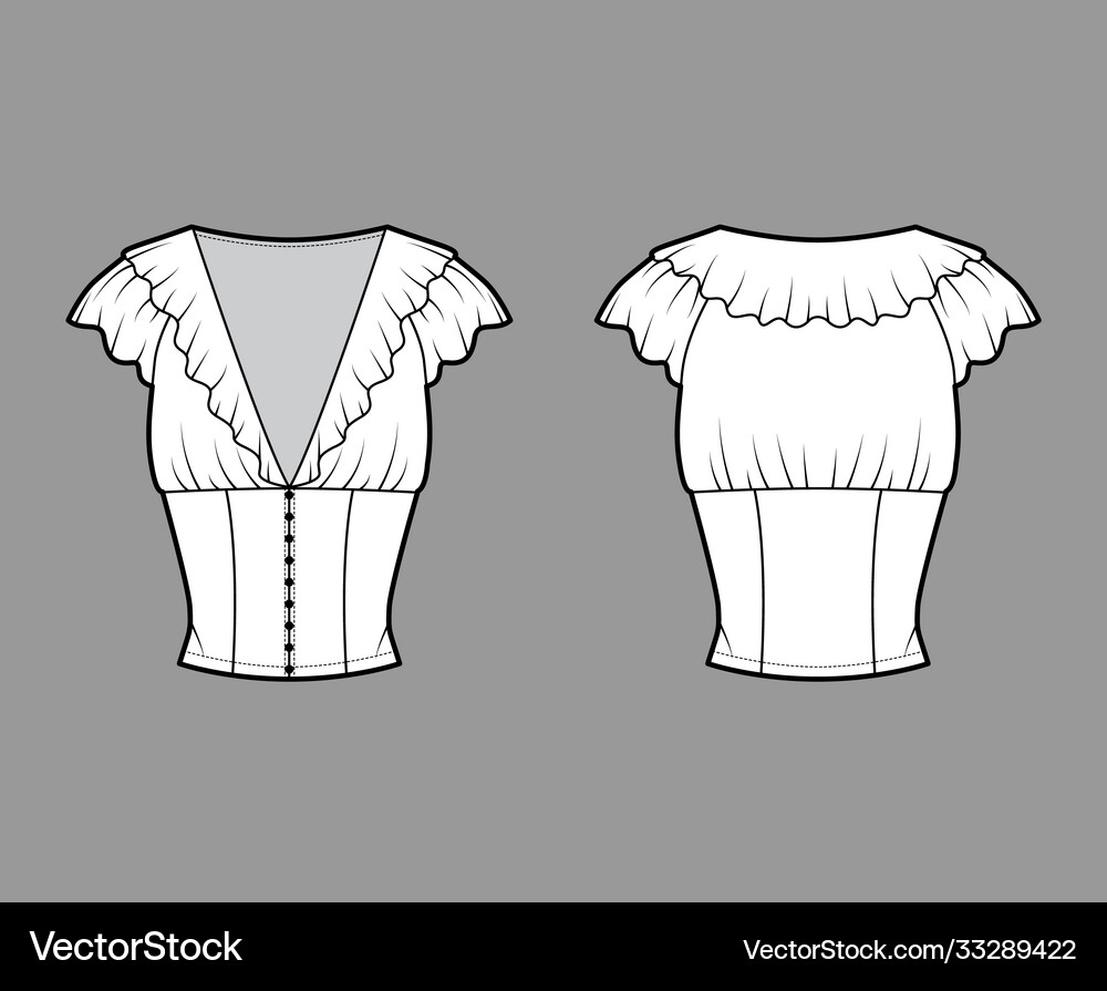 Ruffled cropped blouse technical fashion Vector Image