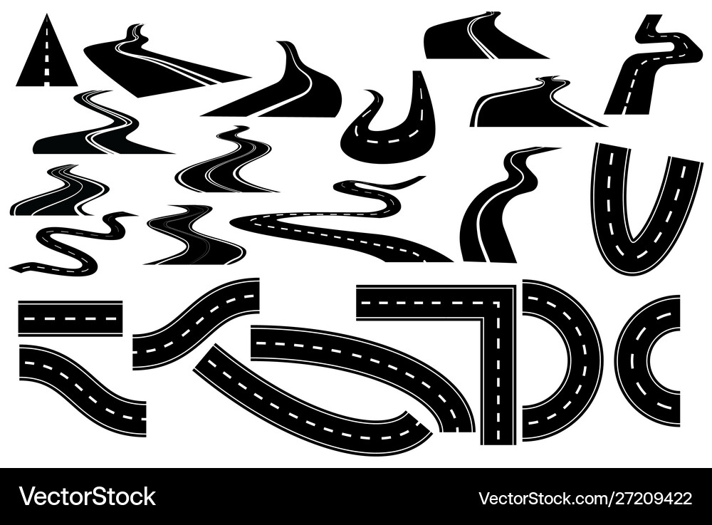 Set roads collection tracks black white road Vector Image