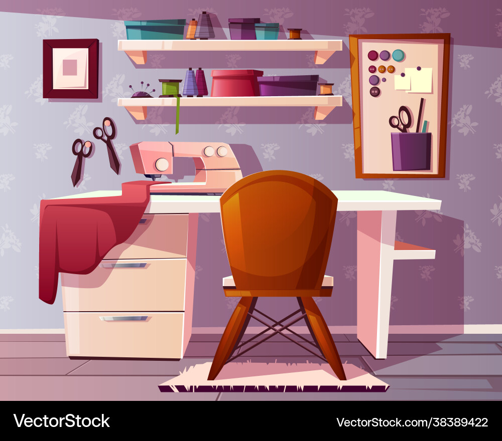 Tailor seamstress room handicraft needlework area Vector Image
