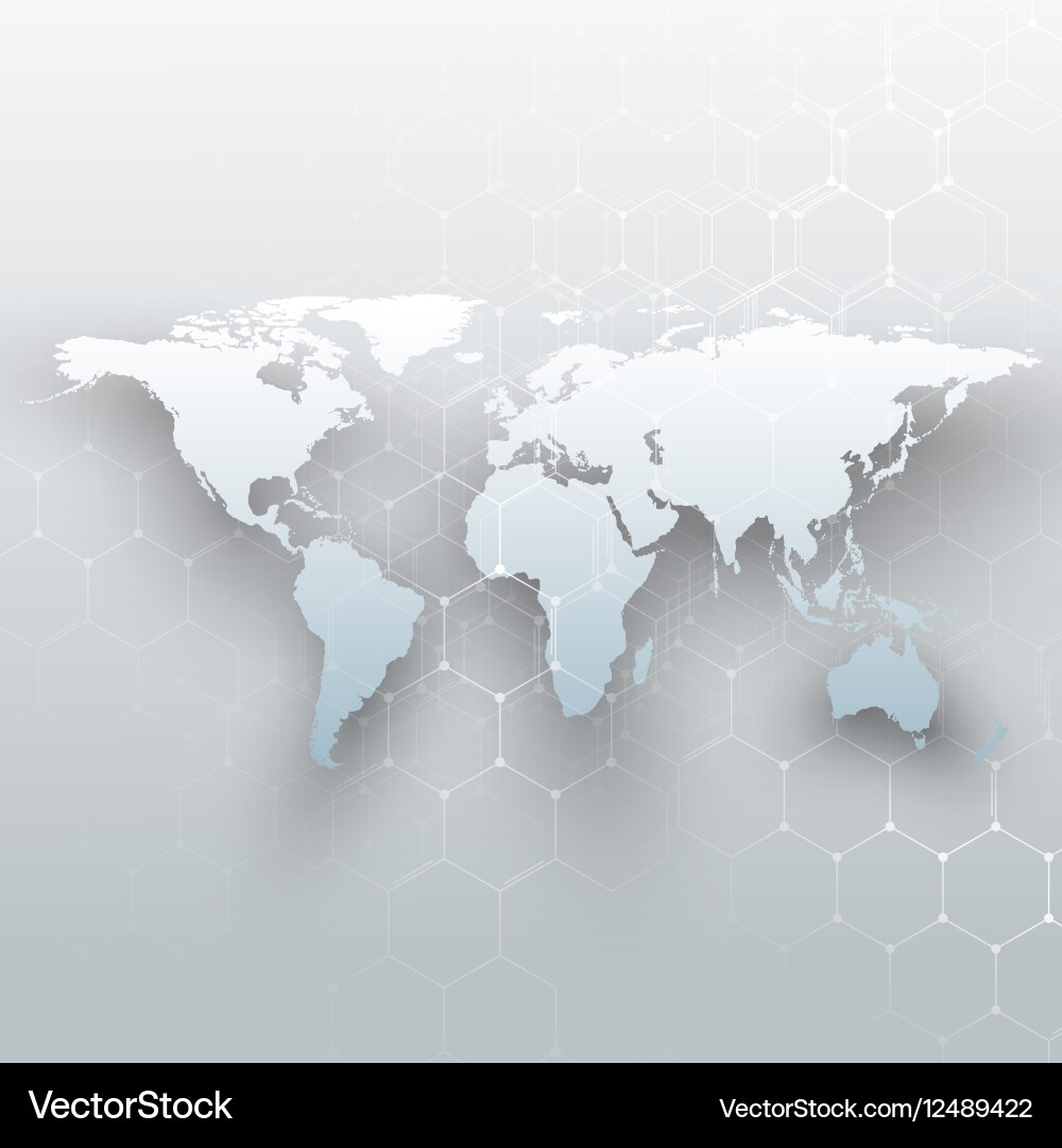White world map connecting lines and dots on gray Vector Image
