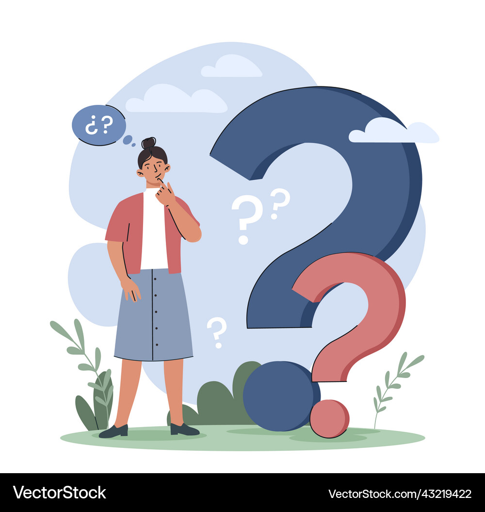 Woman with questions Royalty Free Vector Image