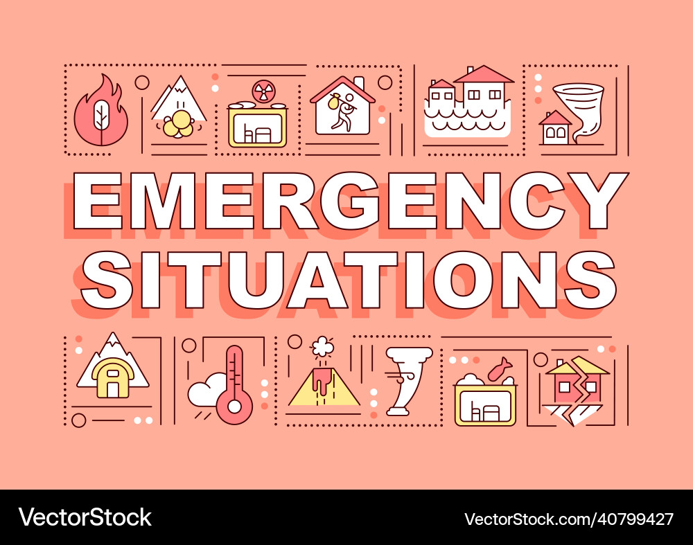 Emergency situations word concepts orange banner Vector Image