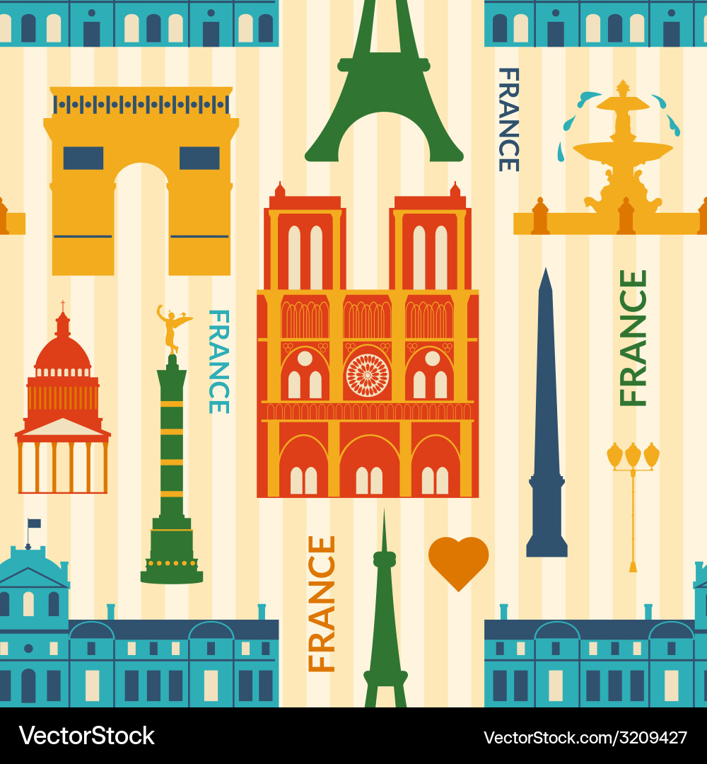 Landmarks france colorful seamless pattern Vector Image