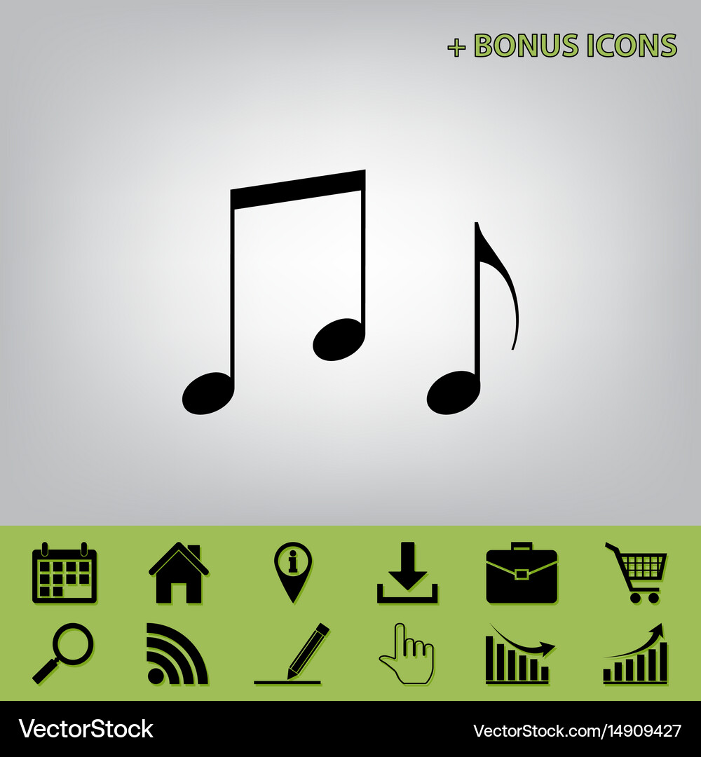 Music notes sign black icon at gray Royalty Free Vector