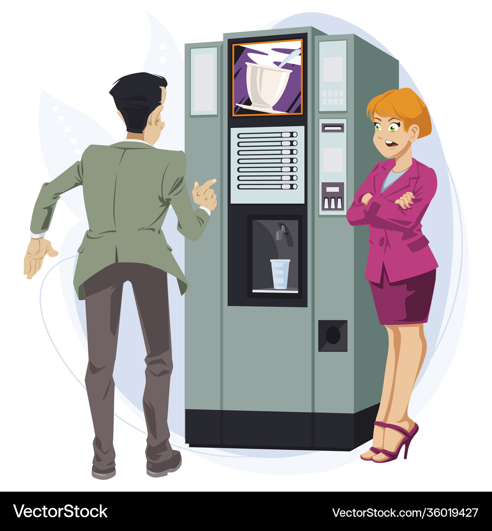 People near coffee vending machine for internet Vector Image