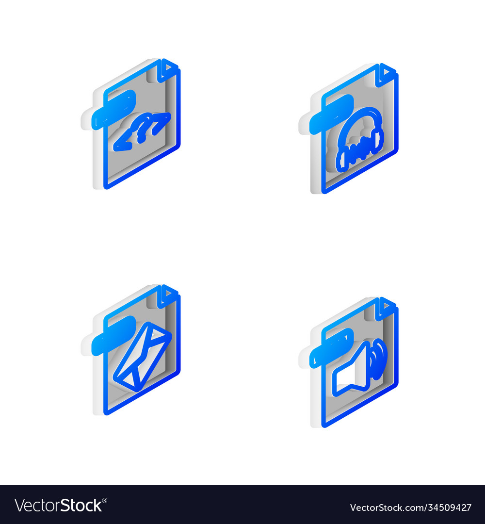 Set isometric line mp3 file document php msg Vector Image