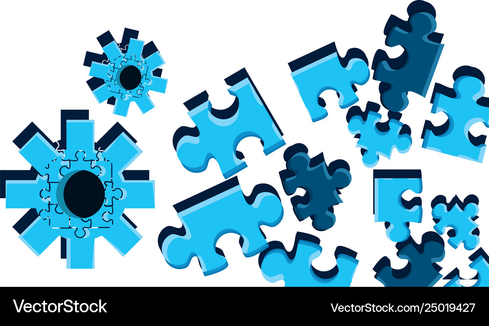 Set puzzle pieces in shape pinion Royalty Free Vector Image