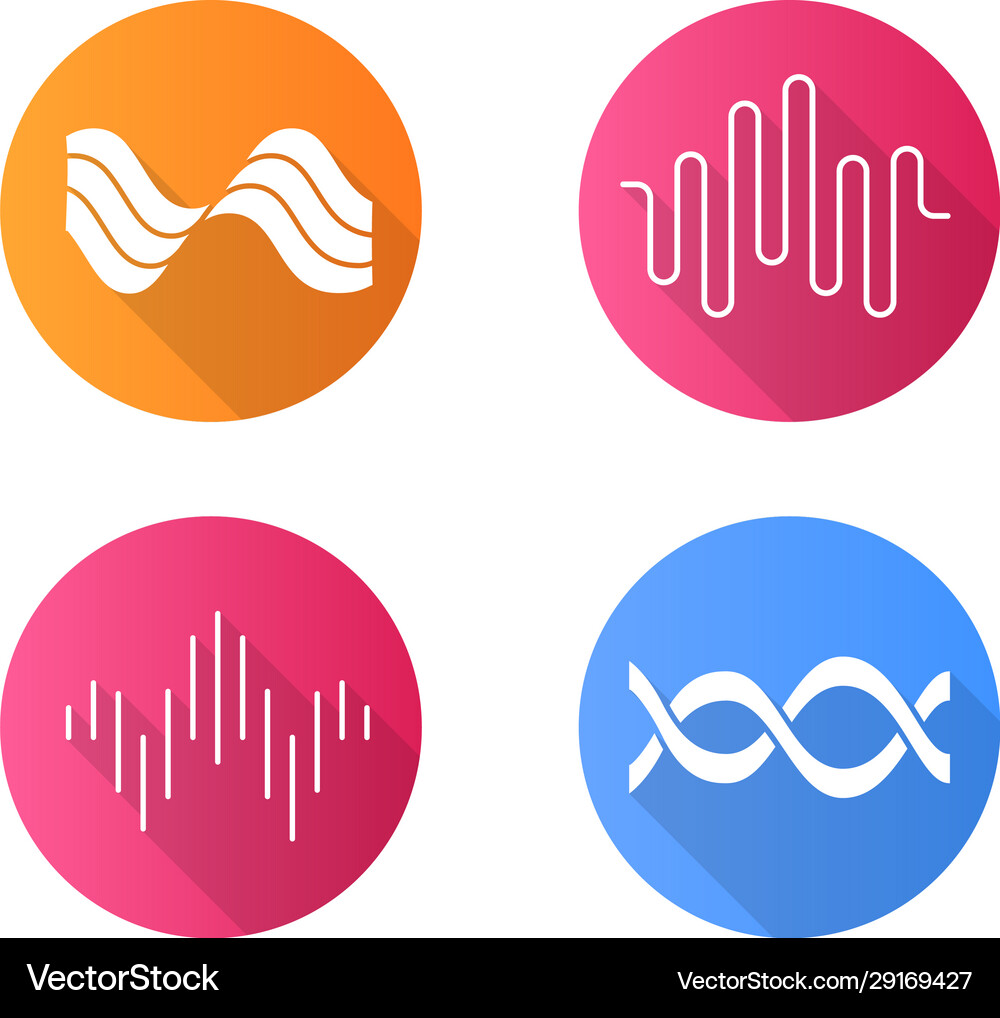 Sound waves flat design long shadow glyph icons Vector Image