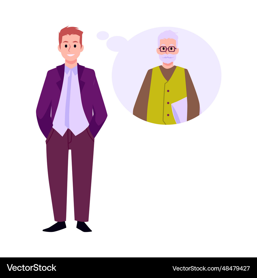 Young and elderly men cartoon characters aging Vector Image