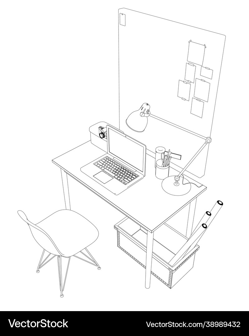 Contour a workplace with table chair laptop Vector Image