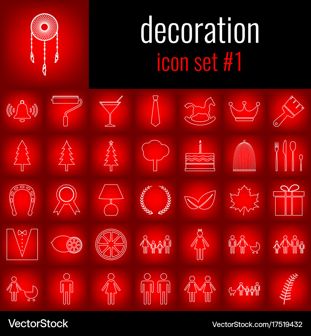 Decoration icon set 1 white line on red Royalty Free Vector