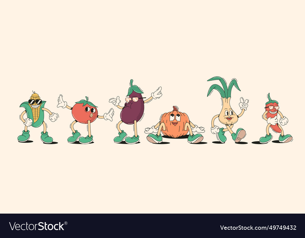 Funny vegetables characters for retro cartoon Vector Image