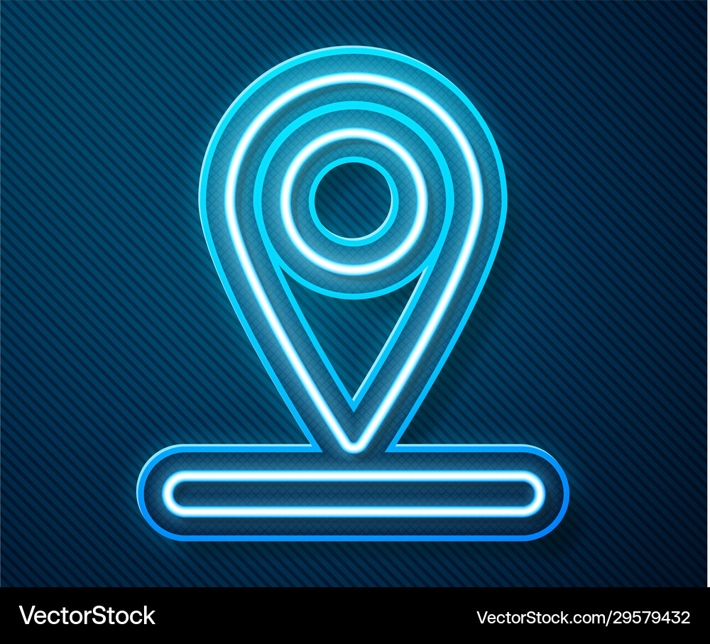 Glowing neon line map pin icon isolated on blue Vector Image
