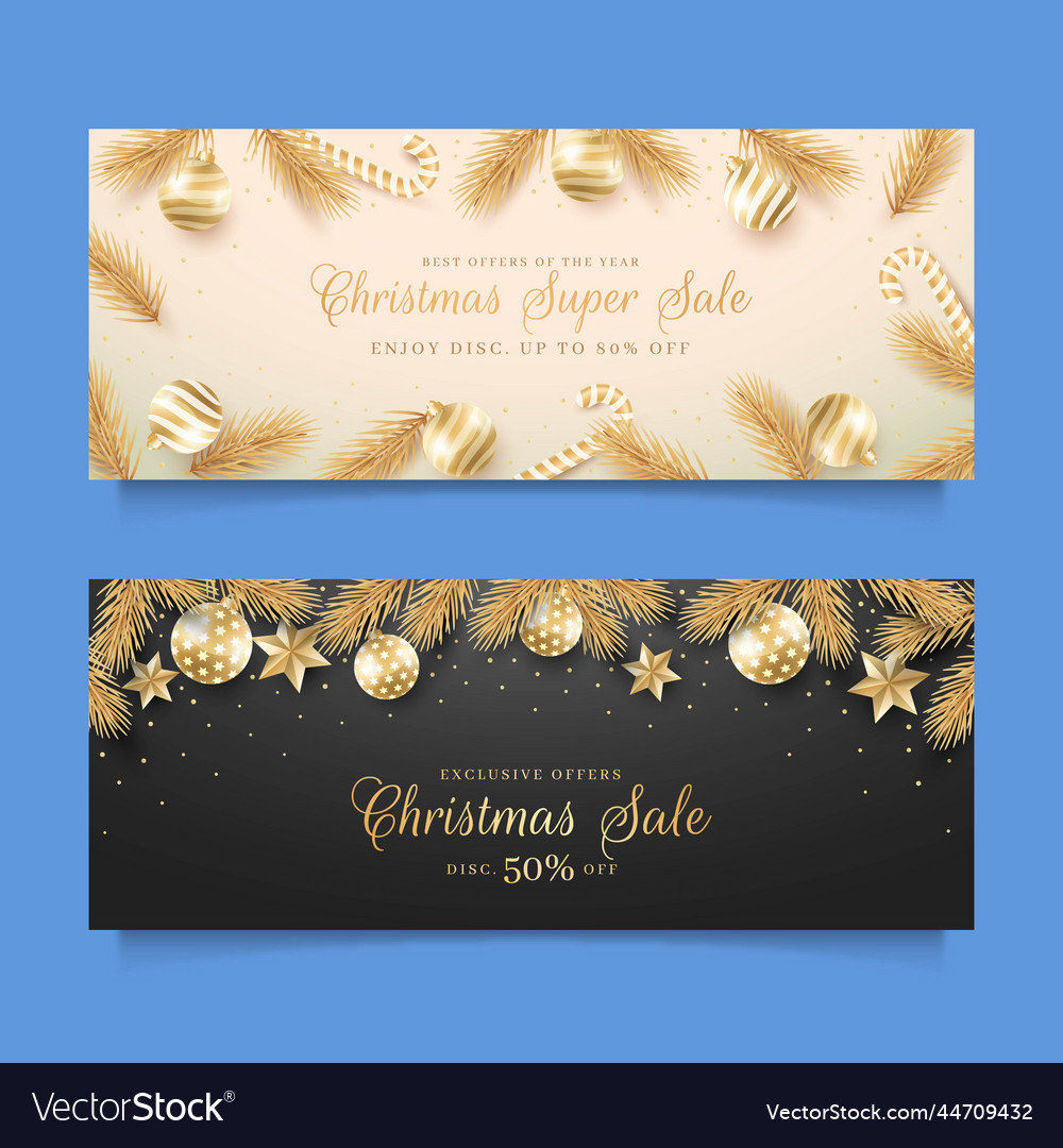 Golden christmas sale banners design Royalty Free Vector